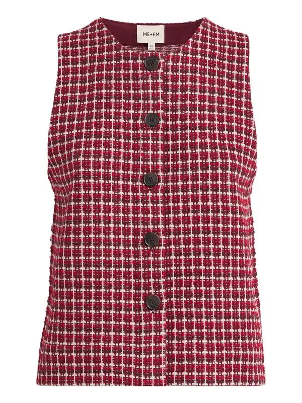ME+EM Jacquard Button-up Sleeveless Top - Red