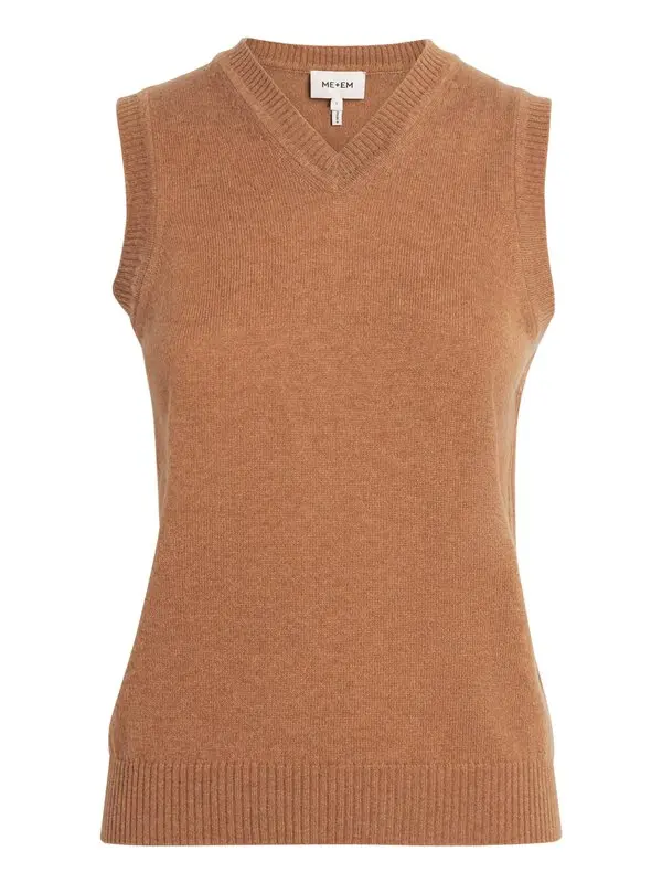 ME+EM Cashmere V-neck Sweater Vest - Brown