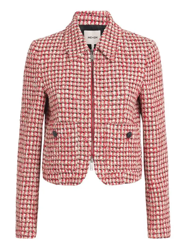 ME+EM Tweed Heritage Cropped Jacket - Red