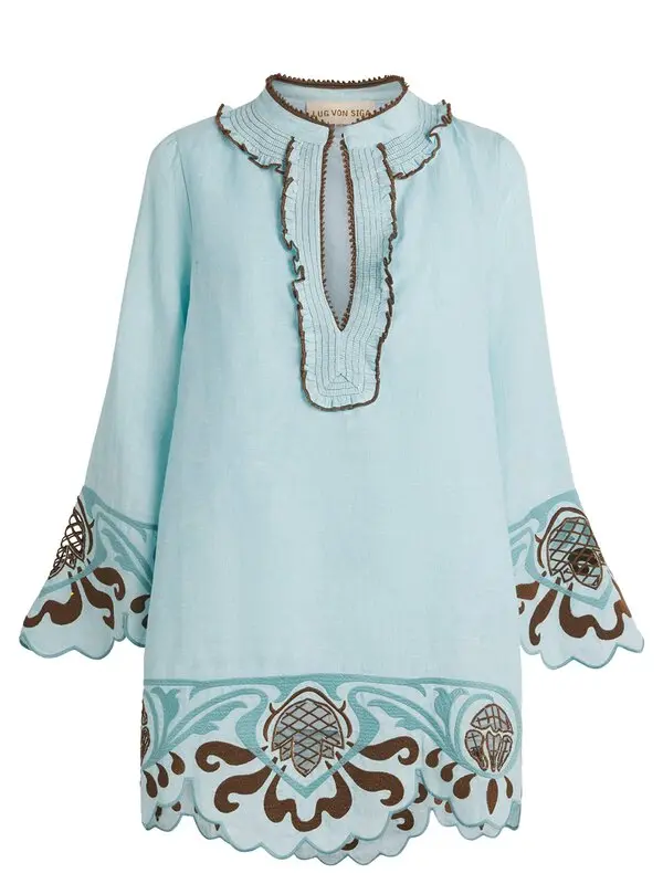 Lug Von Siga Linen Embroidered Tess Mini Dress - Blue