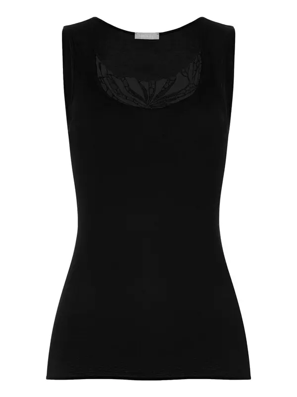 Hanro Cotton Rosaria Tank Top With Floral Embroidery - Black
