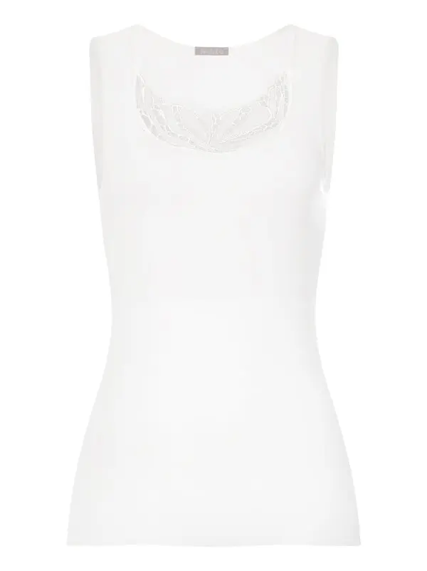 Hanro Cotton Rosaria Tank Top With Embroidered Neckline - Ivory