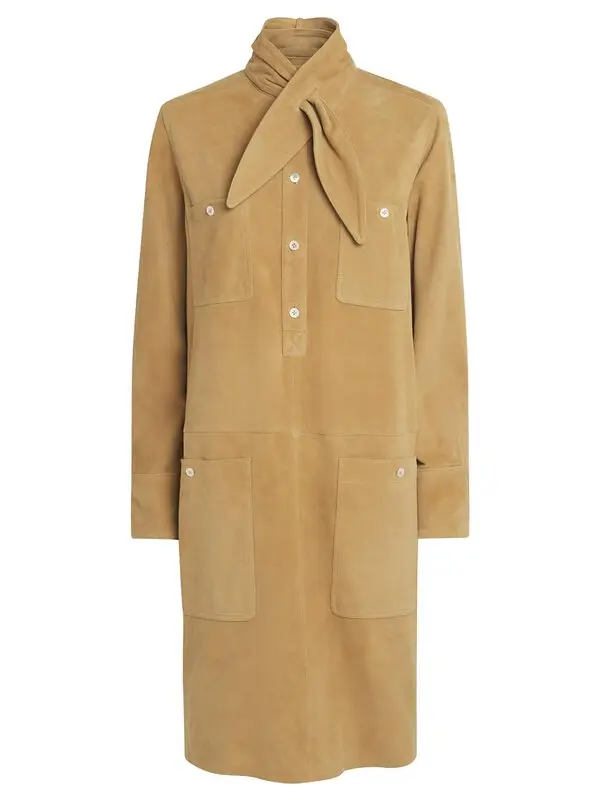 Polo Ralph Lauren Suede Tie-neck Utility Dress - Beige