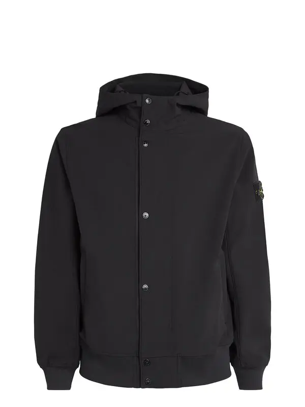Stone Island Light Soft Shell-r Hooded Jacket - Black