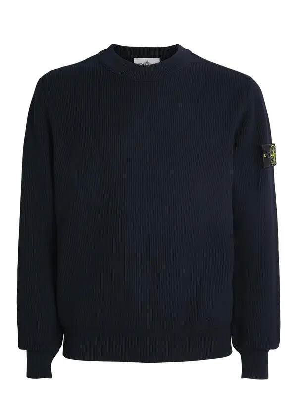 Stone Island Ribbed Compass Patch Sweatshirt - Navy