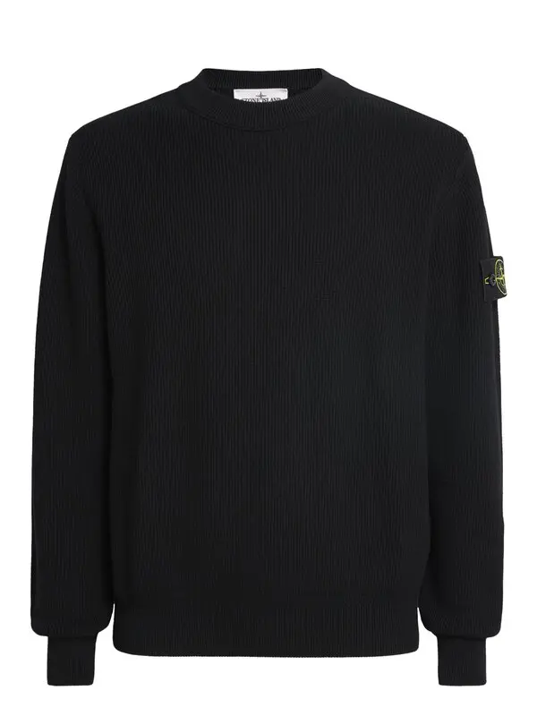 Stone Island Cotton Rib-knit Crew Neck Sweater With Compass Patch - Black