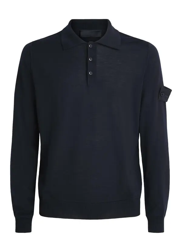 Stone Island Virgin Wool Polo Sweater - Navy