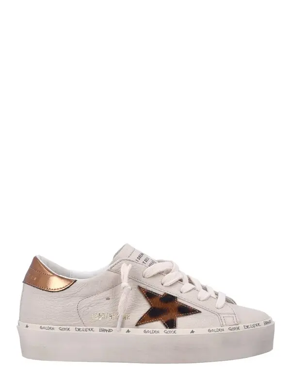 GOLDEN GOOSE Hi Star Platform Sneaker With Animal Print Star - Cream/beige/brown