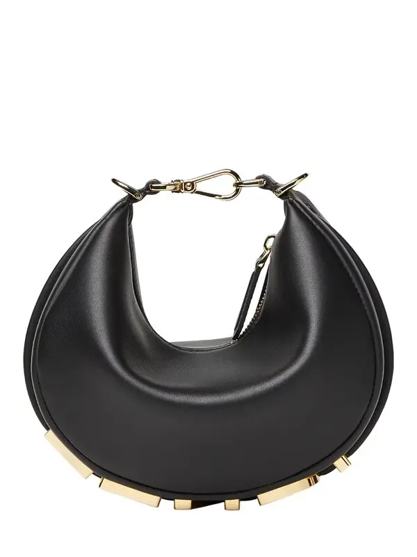 Fendi Vintage Gold-tone Lettering Mini Leather Zip Crossbody Bag - Nero