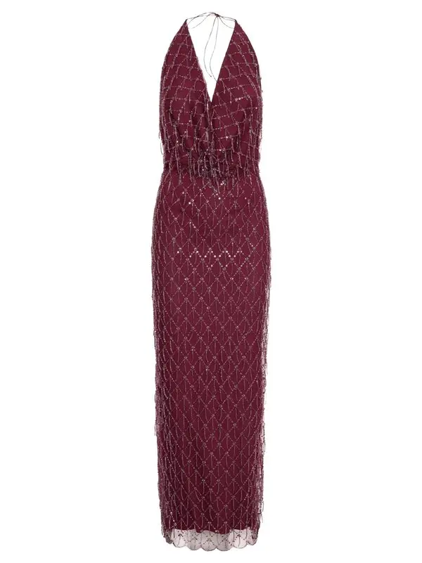 ROTATE BY BIRGER CHRISTENSEN Sequined And Beaded Halterneck Mini Dress - Rosso
