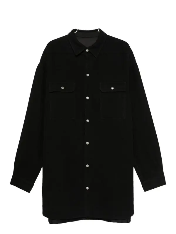 Rick Owens Long Wool Overshirt With Side Pockets And Buttoned Chest Pockets - Nero