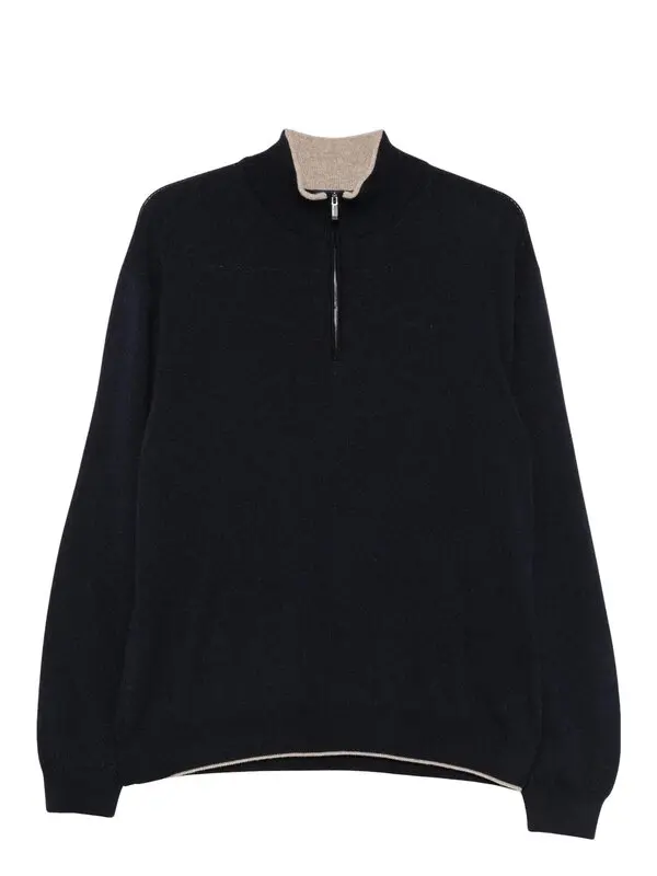 Paul & Shark 100% Cashmere Quarter Zip Sweater - Navy