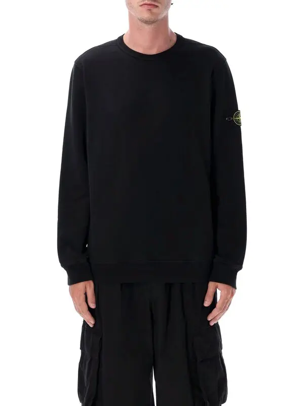 Stone Island Organic Cotton Crewneck Sweatshirt With Sleeve Badge - Nero
