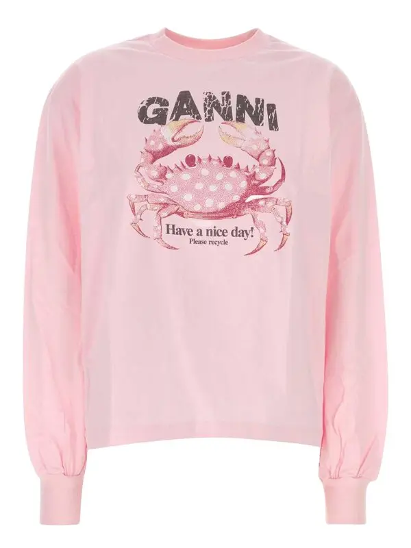 GANNI Graphic Print Cotton T-shirt - Pink