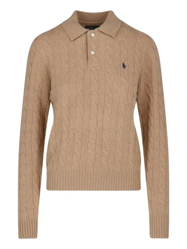 Polo Ralph Lauren Cable Knit Wool & Cashmere Polo Sweater - Beige