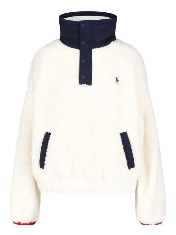 Polo Ralph Lauren Sherpa Fleece Button-up High Neck Pullover - Cream