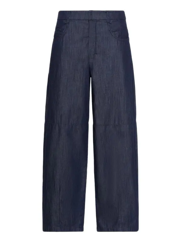 Max Mara 100% Cotton High-waisted Denim Trousers With Slit Legs - Blu