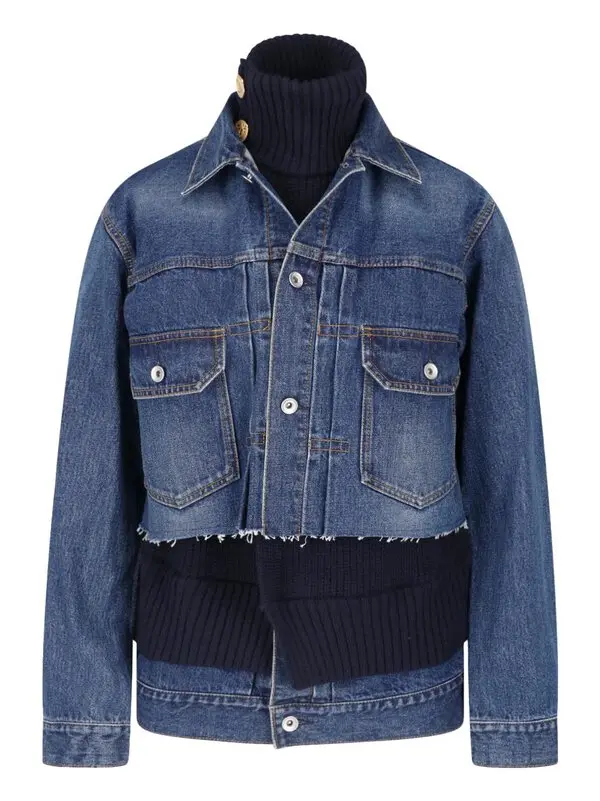 Sacai Layered Denim And Knit Jacket - Blue