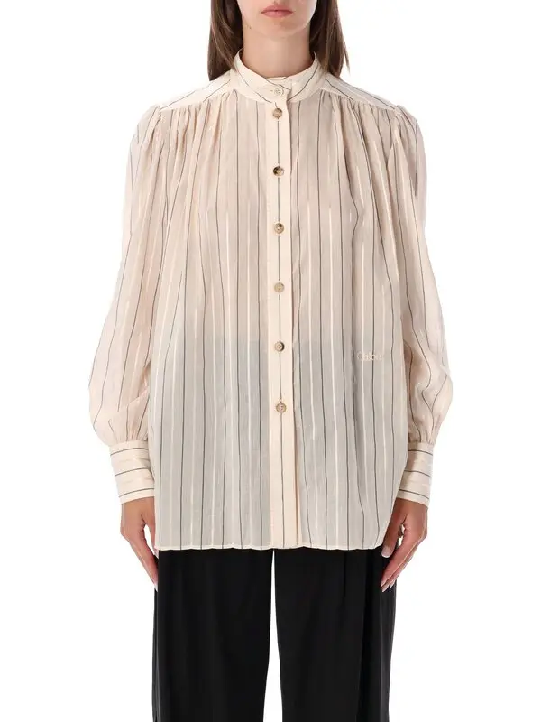 Chloé Silk-cotton Striped Button-up Shirt - Nero