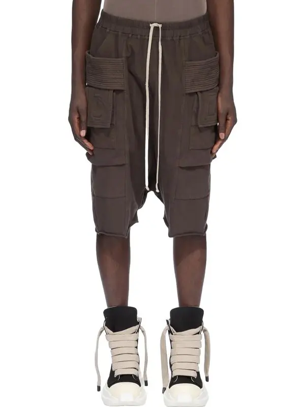 Rick Owens Cargo Bermuda Shorts With Drop Crotch And Drawstring Waist - Grigio