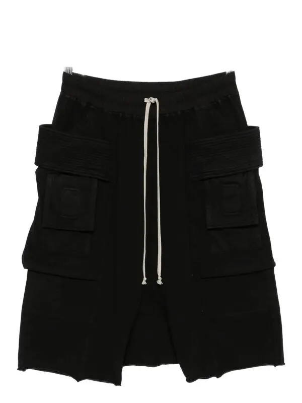 Rick Owens Cargo Bermuda Shorts With Drop Crotch, Zip Closure & Drawstring Waist - Nero