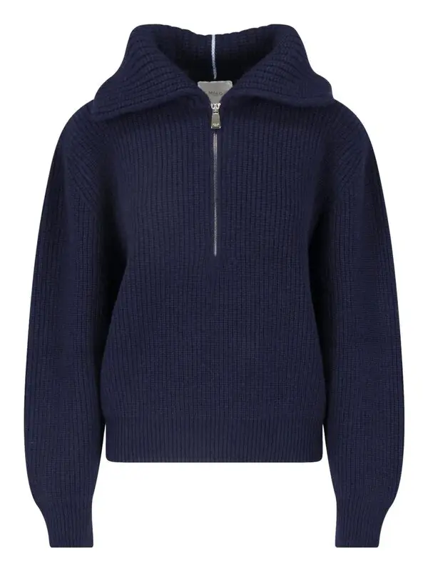 Malo 100% Cashmere Quarter Zip Sweater - Blue