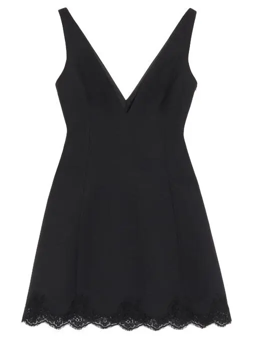 Valentino Garavani Crepe Couture Short Dress With Lace Trim - Black