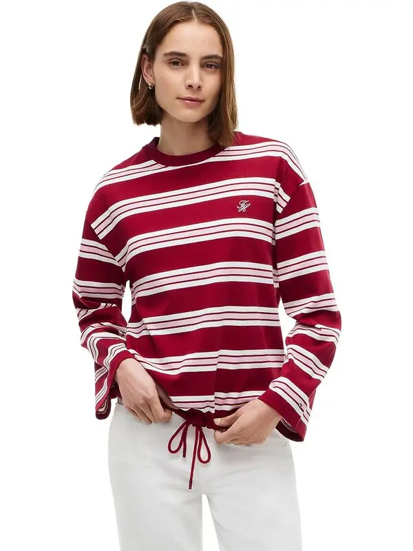 Tommy Hilfiger Relaxed Fit Striped Drawcord T-shirt - Stripe Raspberry