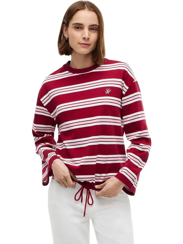 Tommy Hilfiger Relaxed Fit Striped Drawcord T-shirt - Stripe Raspberry