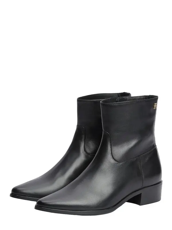 Tommy Hilfiger Leather Ankle Boots With Block Heel - Black