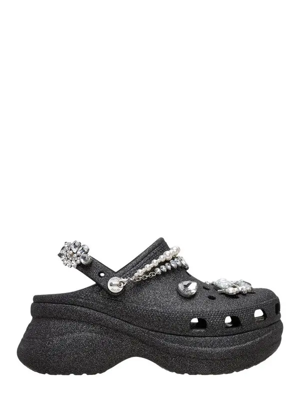 CROCS Embellished Glitter Platform Clogs - Black