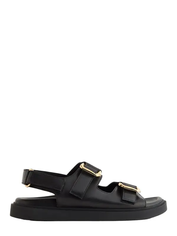 Quince Italian Leather Double Buckle Slingback Sandal - Black