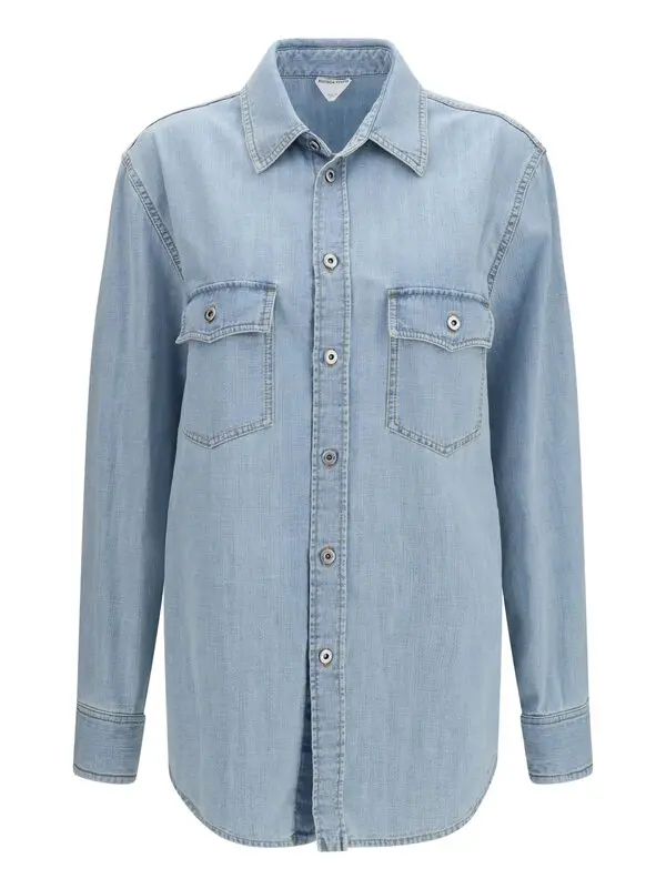 Bottega Veneta Sky Bleached Oversize Denim Shirt - Light Blue