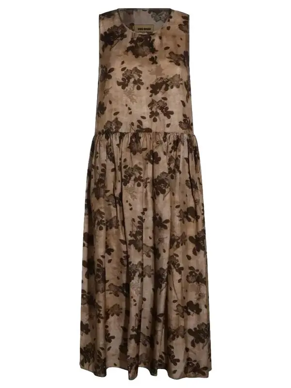 UMA WANG Ardal Printed Moulay Fabric Midi Dress - Brown