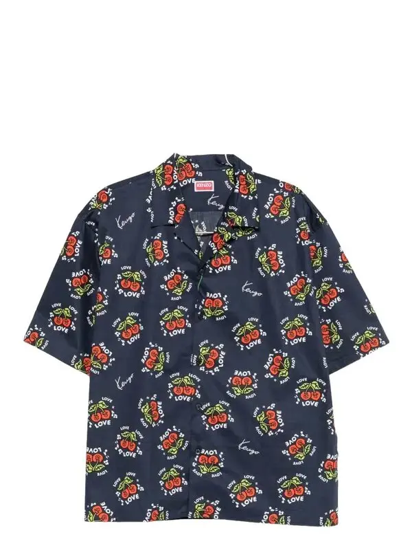 Kenzo Short-sleeved Shirt With Cherry Print - Blue
