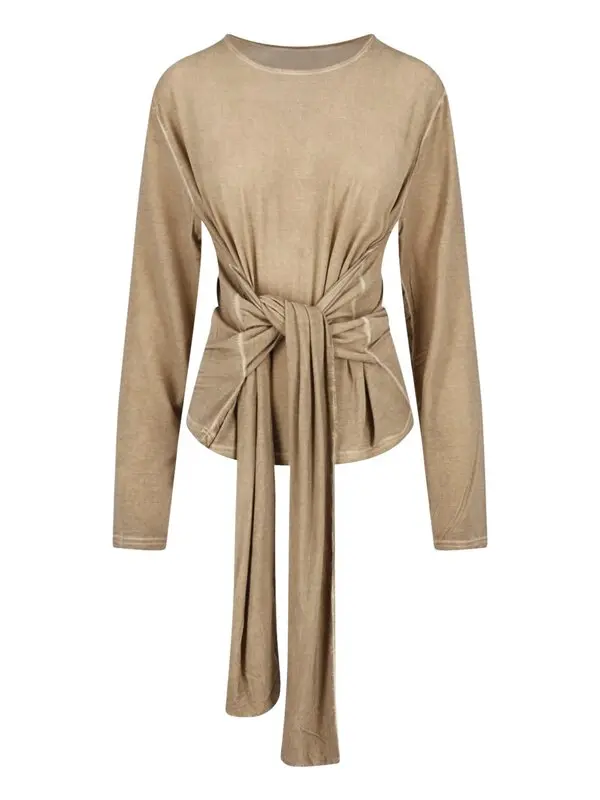 UMA WANG Flared T-shirt With Embroidered Detail - Beige