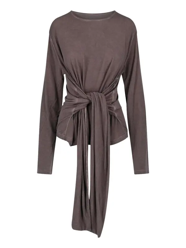 UMA WANG Flared T-shirt With Embroidered Detail - Brown
