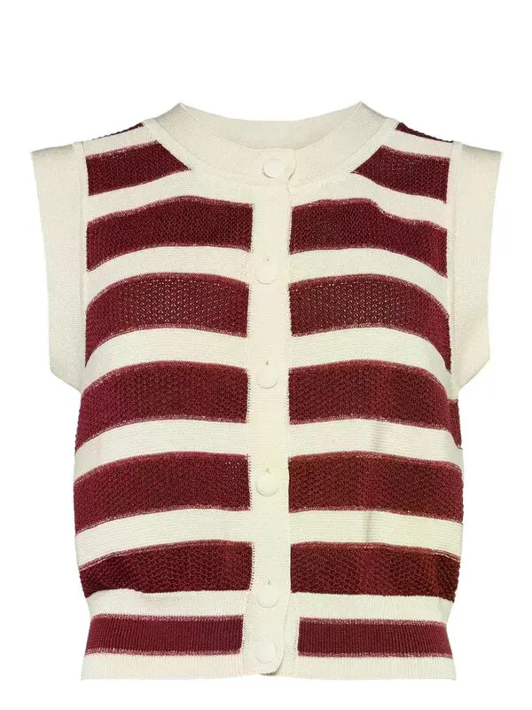 ERES Striped Button-front Knit Top - Red