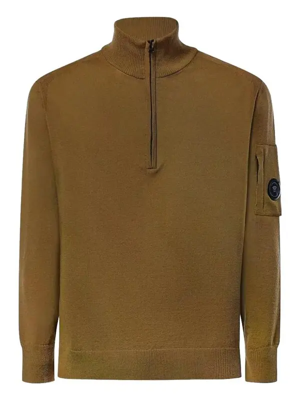 C.P. COMPANY Lens Detail Quarter-zip Sweater - Brown
