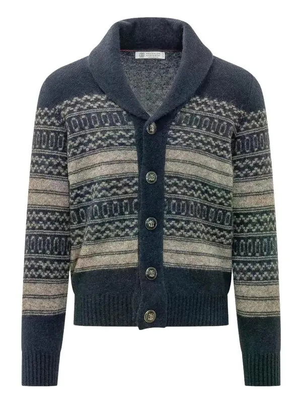 Brunello Cucinelli Fair Isle Shawl-collar Cardigan - Blue