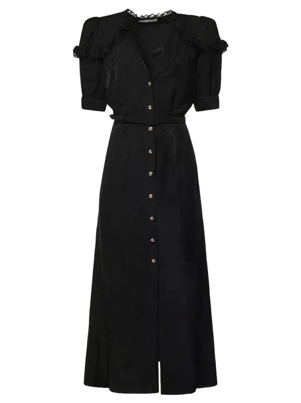 Alessandra Rich Ruffled Silk-jacquard Midi Dress - Black
