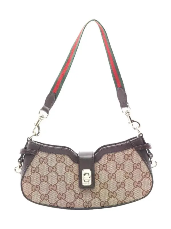 Gucci Gg Canvas Shoulder Bag With Web Stripe - Neutrals