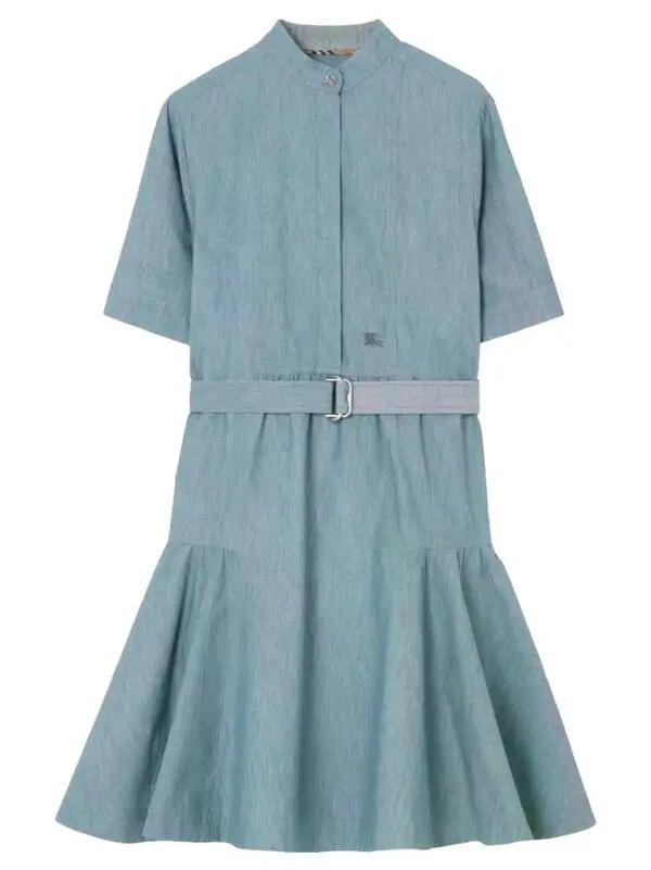 Burberry Denim Dress With Check Detailing - Blue