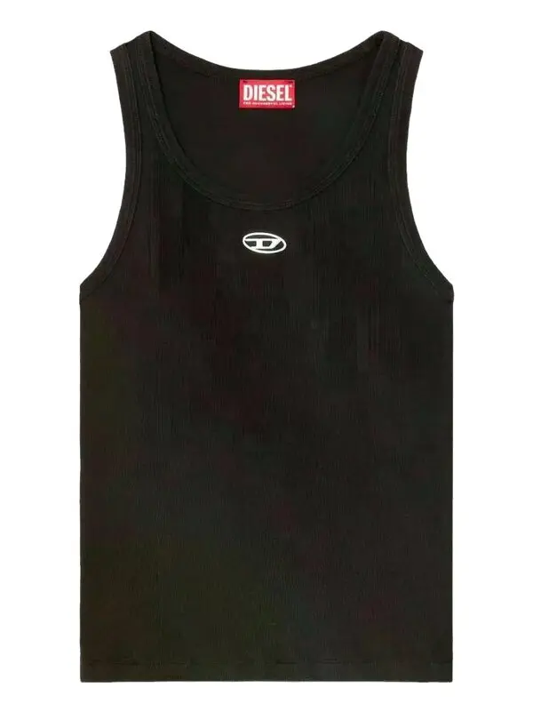 DIESEL® Ribbed Knit Logo Plaque Tank Top - Black