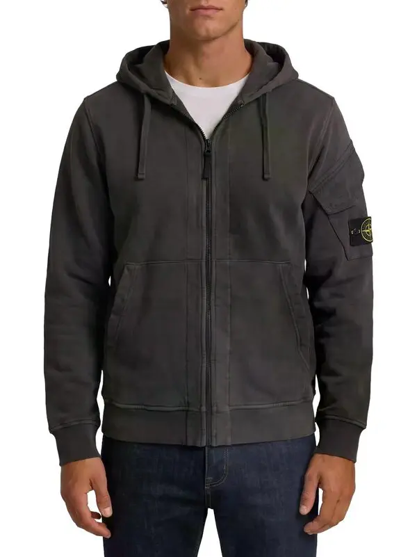 Stone Island 6100016 Brushed Organic Cotton Fleece Zip-up Hoodie - Grey