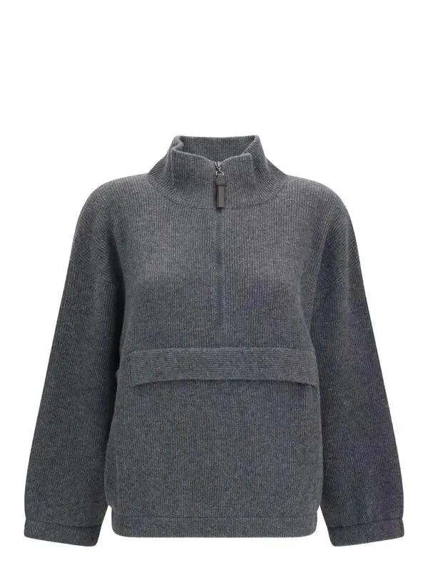 Brunello Cucinelli Quarter-zip Ribbed Cashmere Sweater - Grey