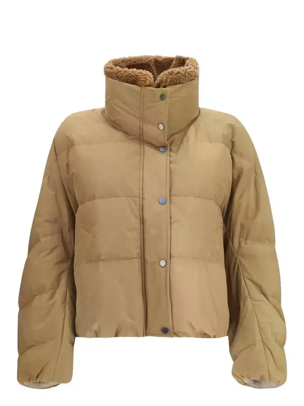 Brunello Cucinelli Techno Cotton Taffeta Down Jacket With Detachable Shearling Insert And Monili Embellishments - Neutrals