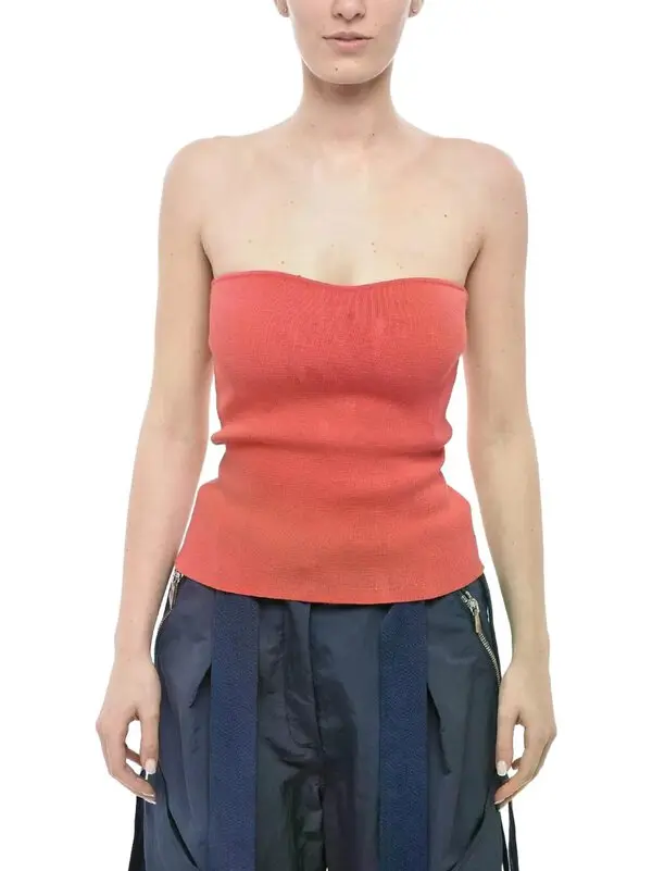 SUPER BLOND Ribbed Knit Sweetheart Neck Tube Top - Red