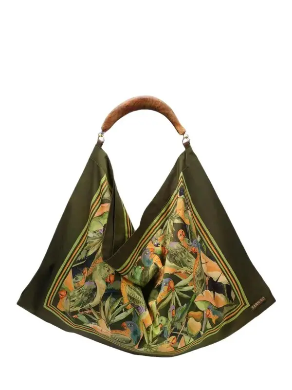 Farm Rio Nature Parrot-print Wooden-handle Tote Bag - Green