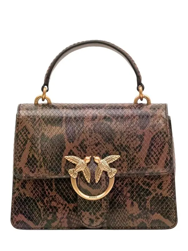 Pinko Mini Love Bag One Top Handle Light In Python-print Leather - Brown
